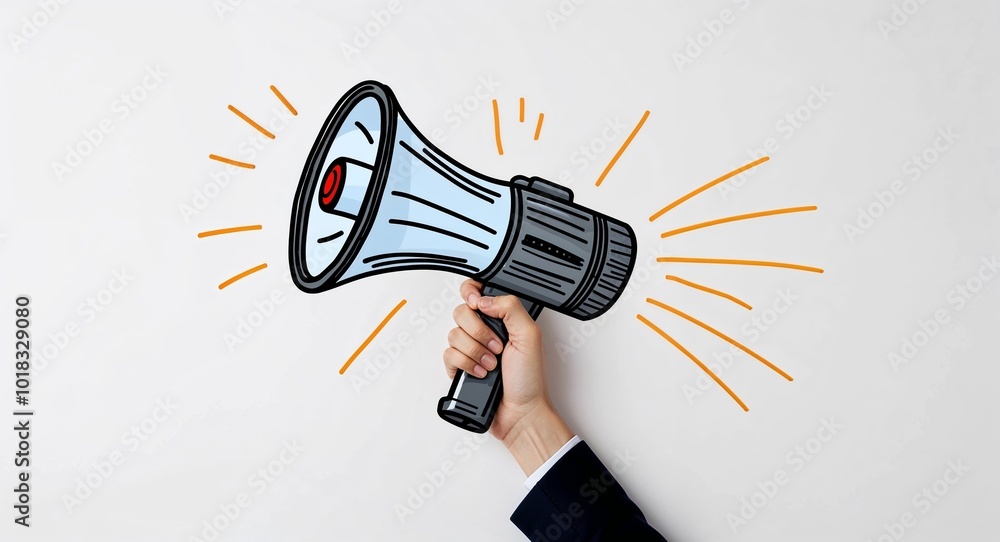 Hand drawing clipart of a megaphone announcing message on plain white ...