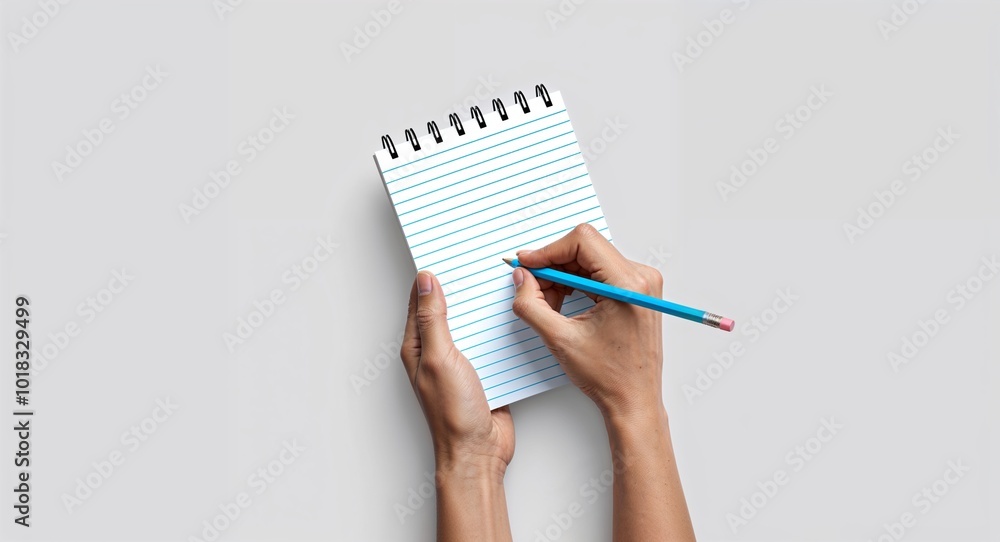 Hand drawing clipart of a notepad with pencil on plain white background ...