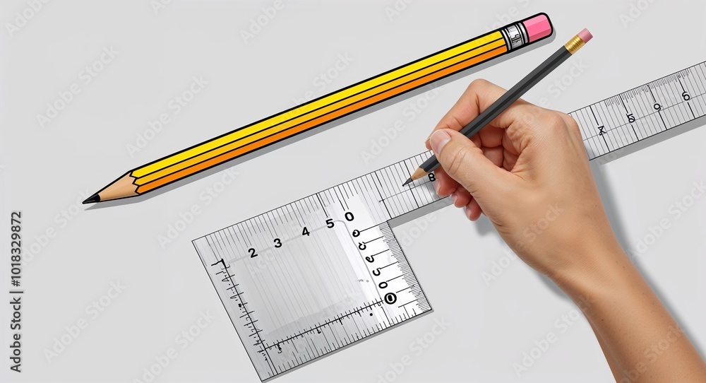 Hand drawing clipart of a pencil and ruler on plain white background ...