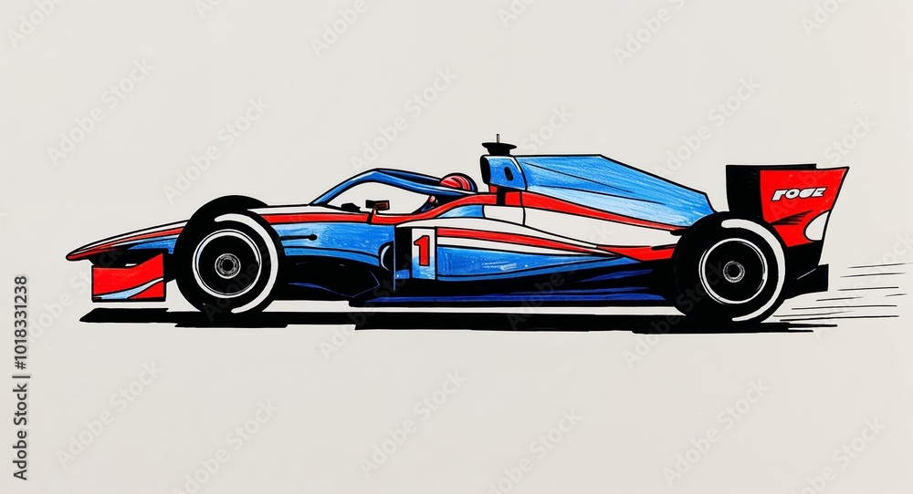 Hand drawing clipart of a race car zooming by on plain white background ...