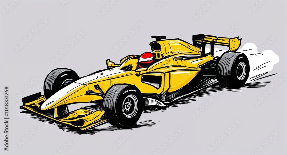 Hand drawing clipart of a race car zooming by on plain white background ...