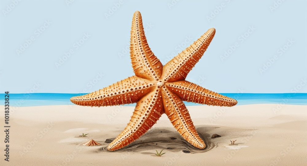 Hand drawing clipart of a starfish on the beach on plain white ...