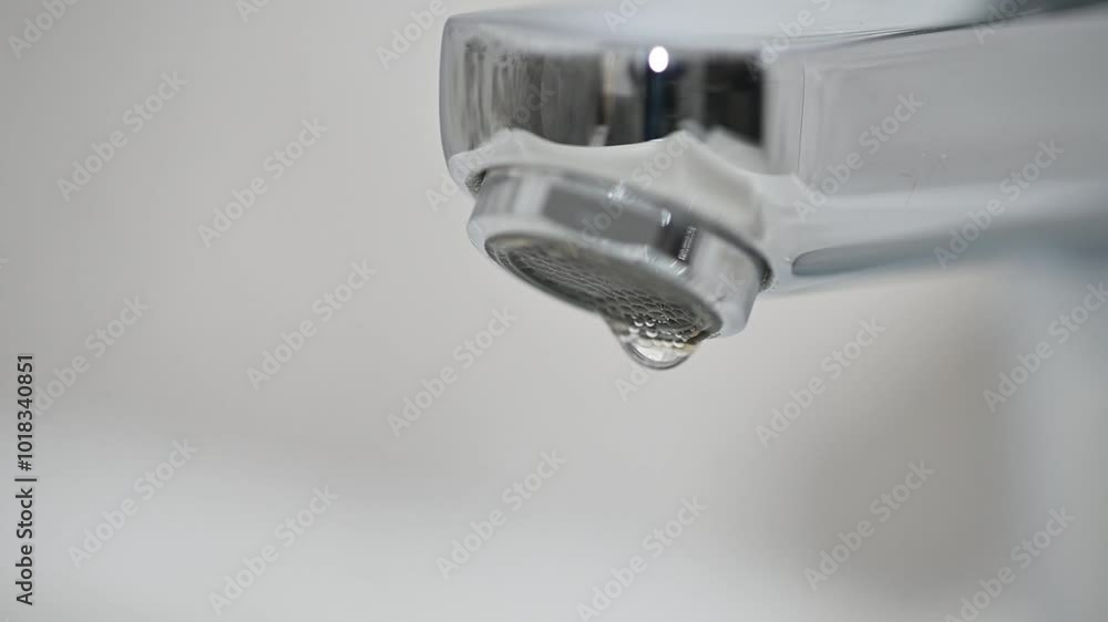 leaking faucet. dripping tap. water drops falling from faucet, extreme ...