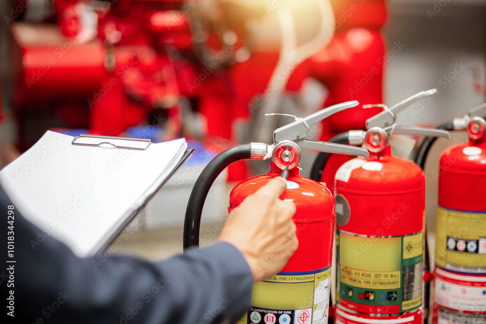 Engineer are checking and inspection a fire extinguishers tank in the ...
