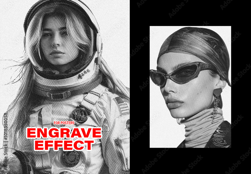 Engraving Lines Poster Photo Effect Mockup Stock Template | Adobe Stock