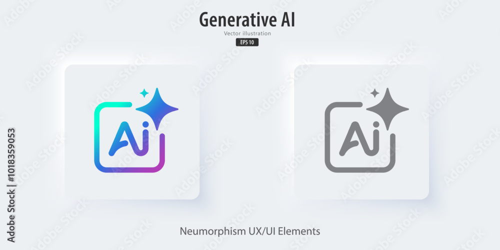 Generate AI button. Buttons neumorphism style, with Generate AI symbols. Press buttons to ...
