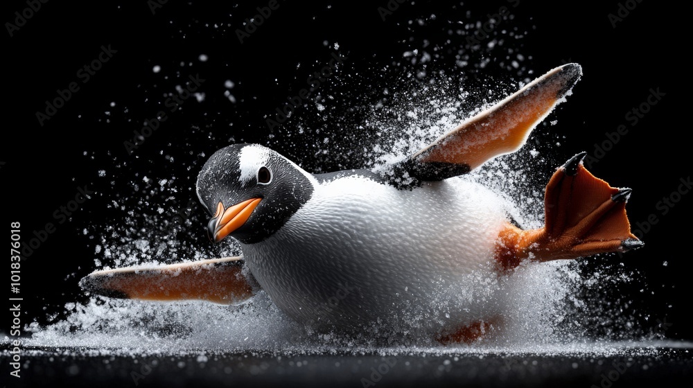 Penguin Splash: A Gentoo penguin dives into the water, creating a ...