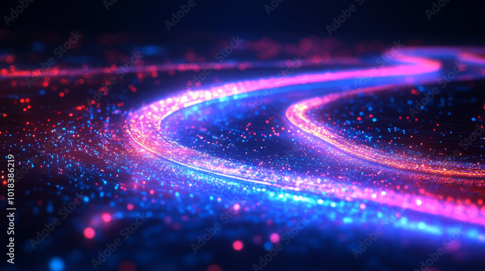 A glowing, futuristic design shows paths and choices leading to ...