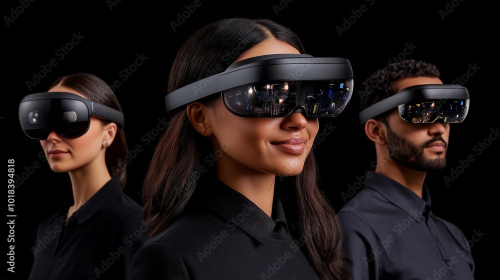 Into the Future: A diverse group of individuals wearing futuristic AR ...