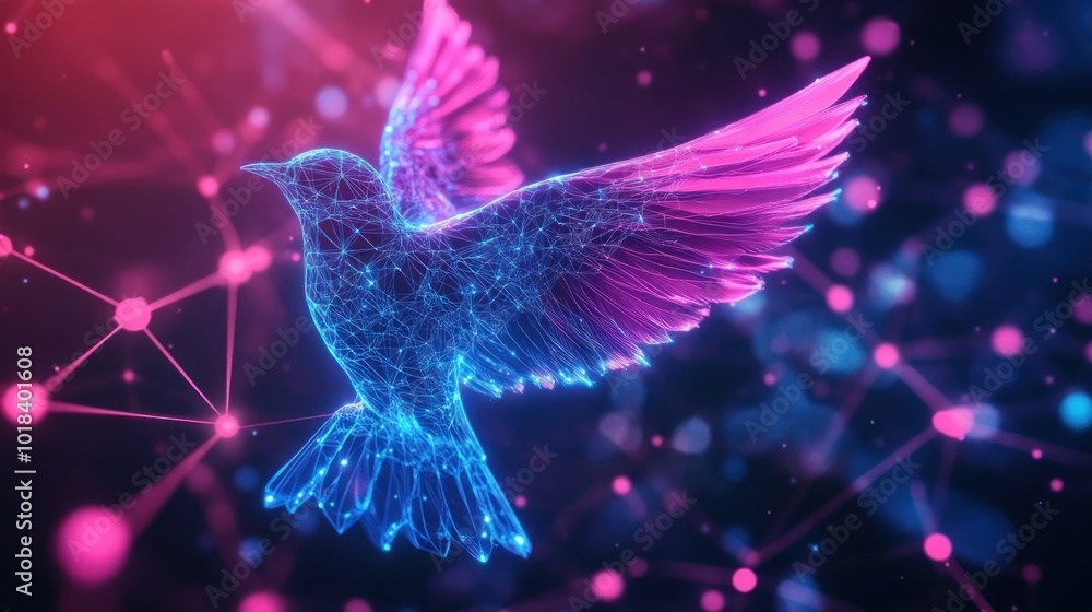 Abstract representation of neon digital Birds creates a visual ...