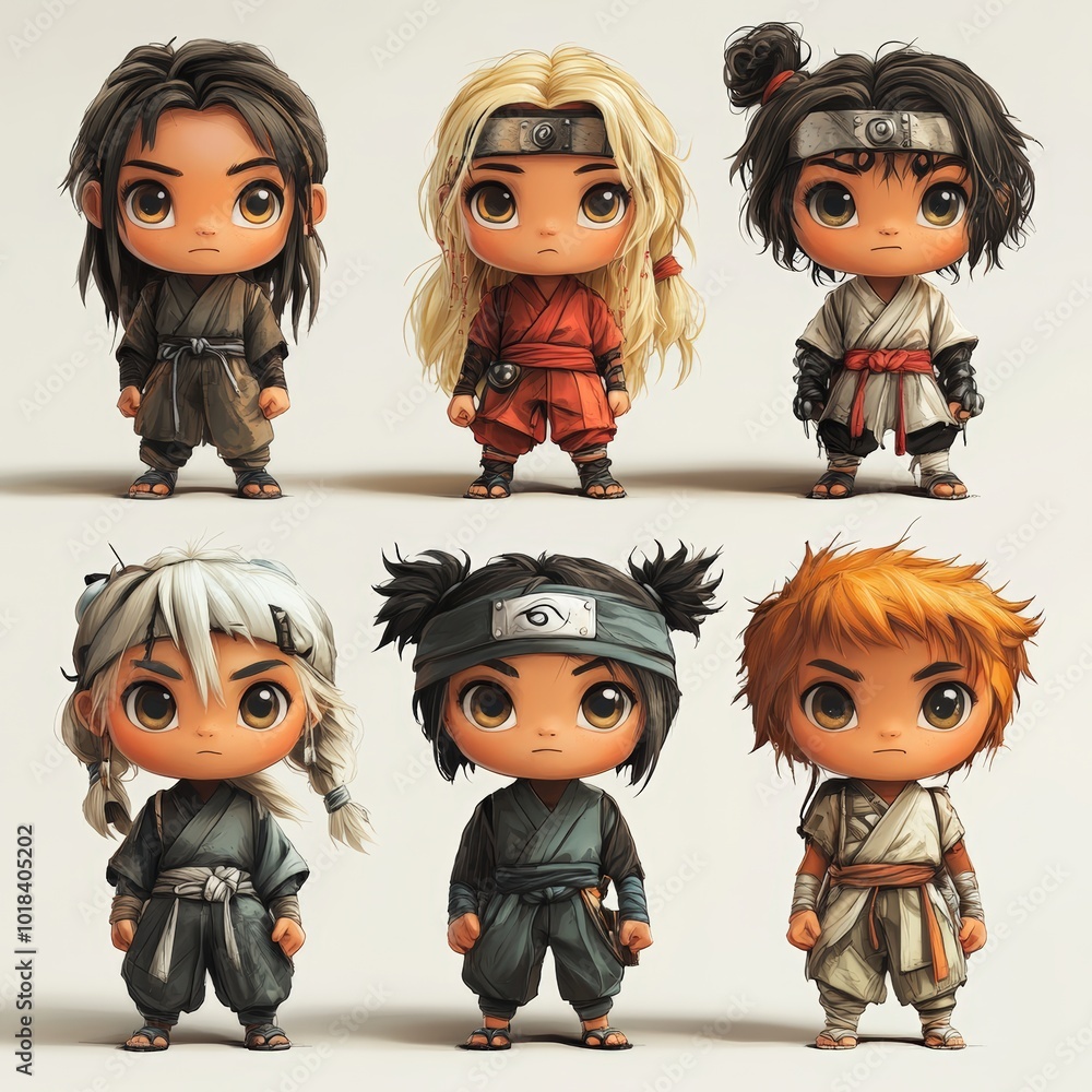 anime characters of young fighters, both girls and boys, practicing ...