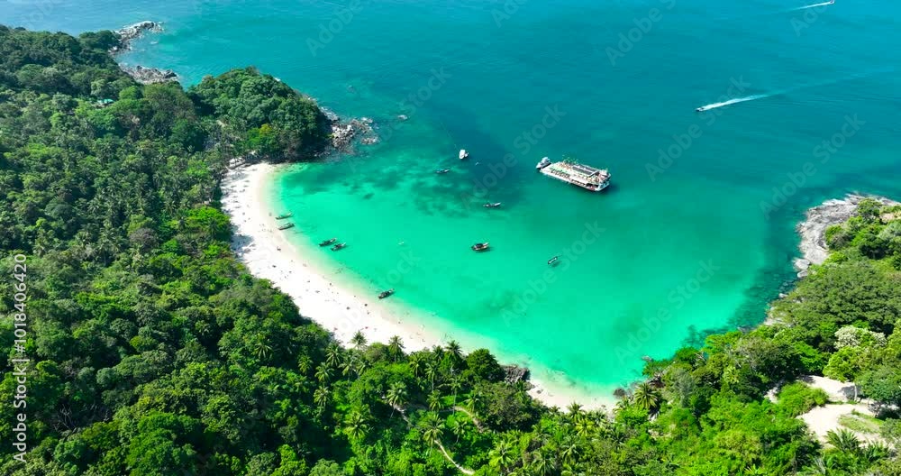 Cinematic scene aerial view of landscape Andaman sea ocean beach scene ...