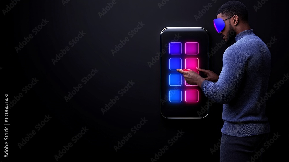 Man Interacting with Virtual Reality Interface: A man wearing VR ...