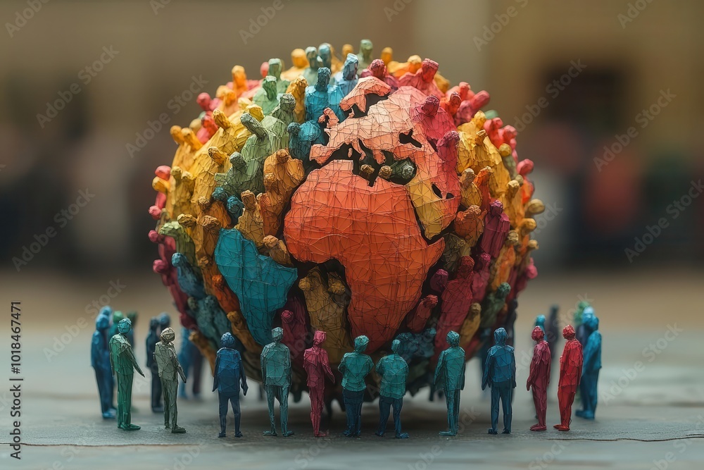 intricate origamistyle paper sculpture depicting a diverse crowd of ...