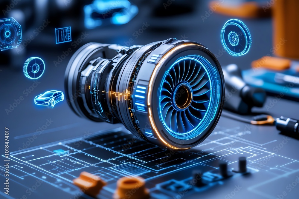 3D-rendered image of engineers reverse engineering a futuristic vehicle ...