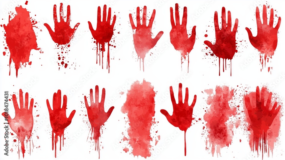 Red handprints with splatter effect on a white background Stock ...