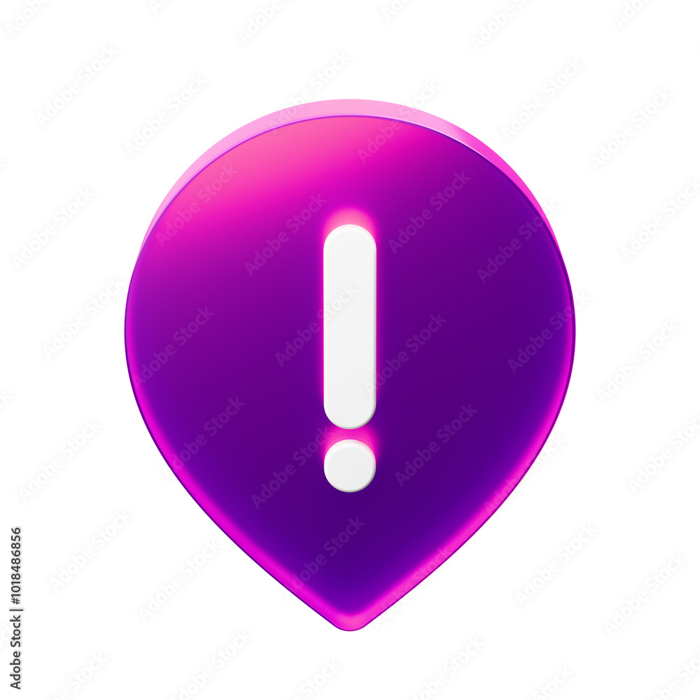Purple exclamation mark map pin 3D render glass PNG icon with ...
