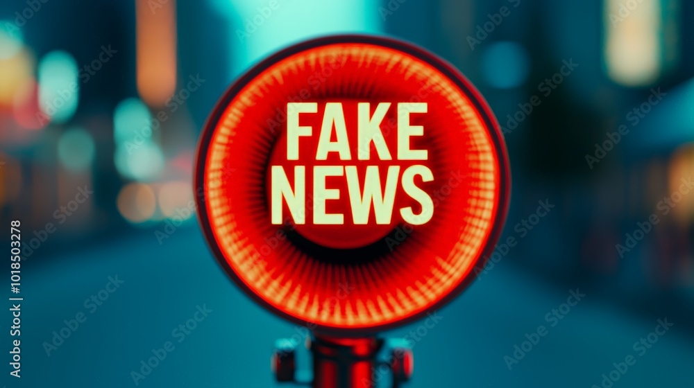 Megaphone with Fake News text against city background, representing ...
