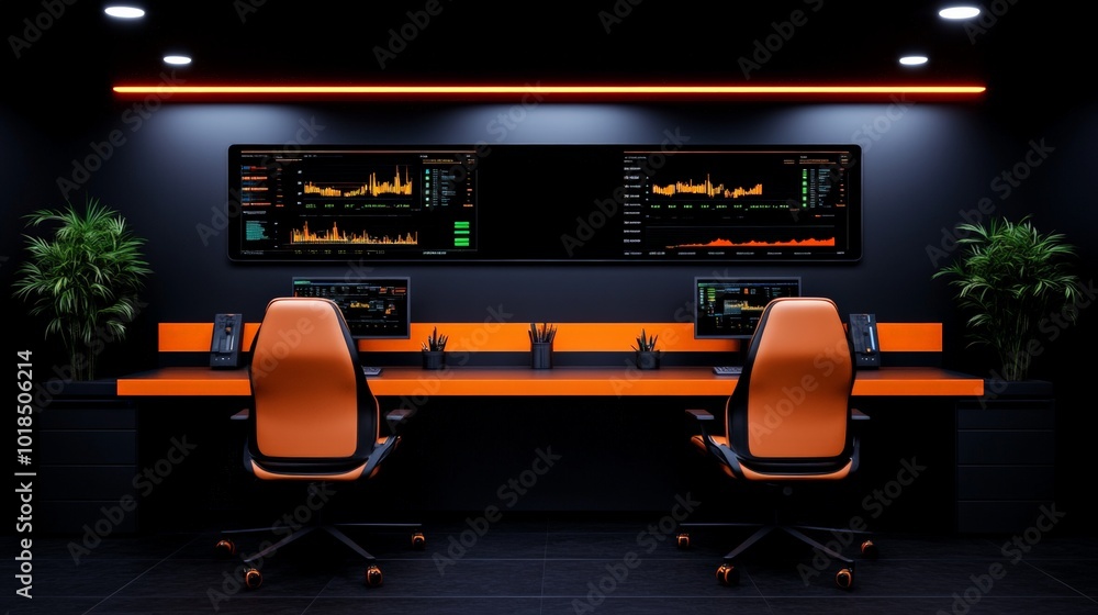 Modern Tech Control Room: A sleek, minimalist workspace with two ...