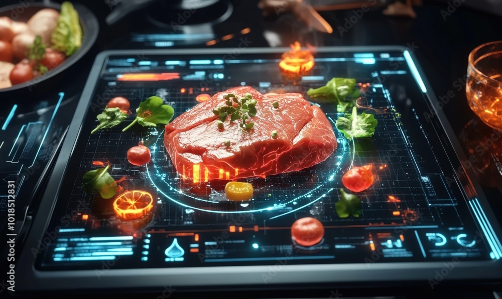 An abstract 3D vision of futuristic culinary experiences featuring ...