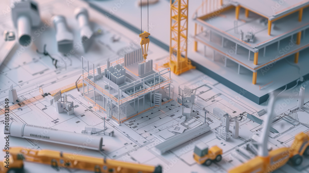 detailed construction site model showcases various tools and machinery ...