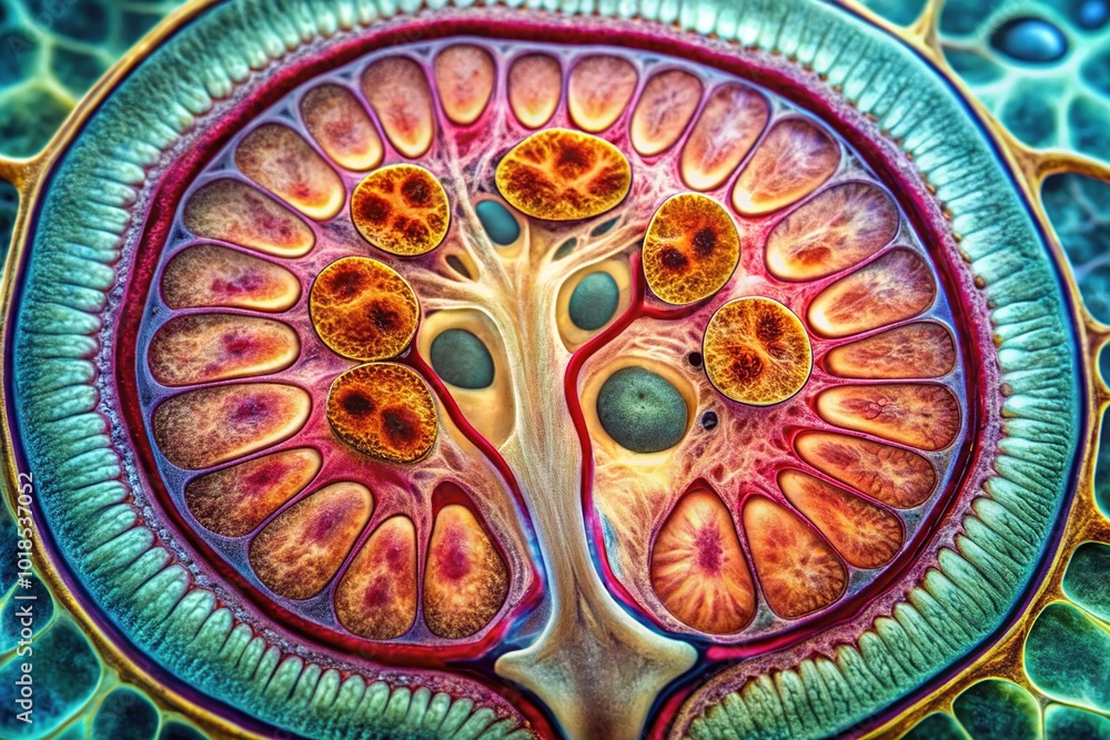 Microscopic view of a kidney papilla, showcasing the renal corpuscle ...