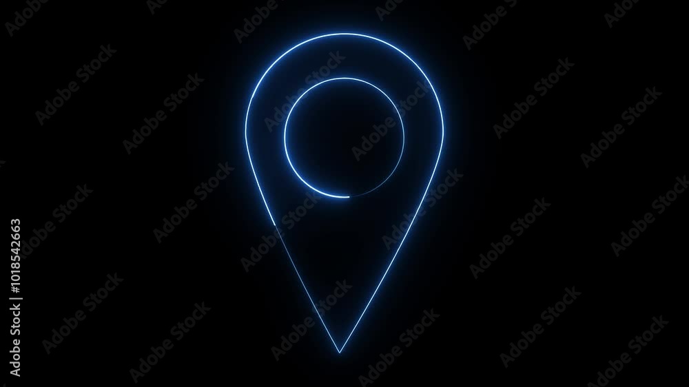 glowing neon blue color location map animation icon road sign searching ...