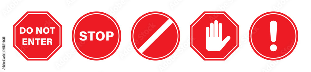 Stop, do not cross, ban, forbidden and alert icon set road safety sign ...