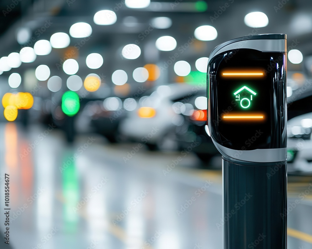 Macro shot of a smart parking system, guiding drivers to available ...