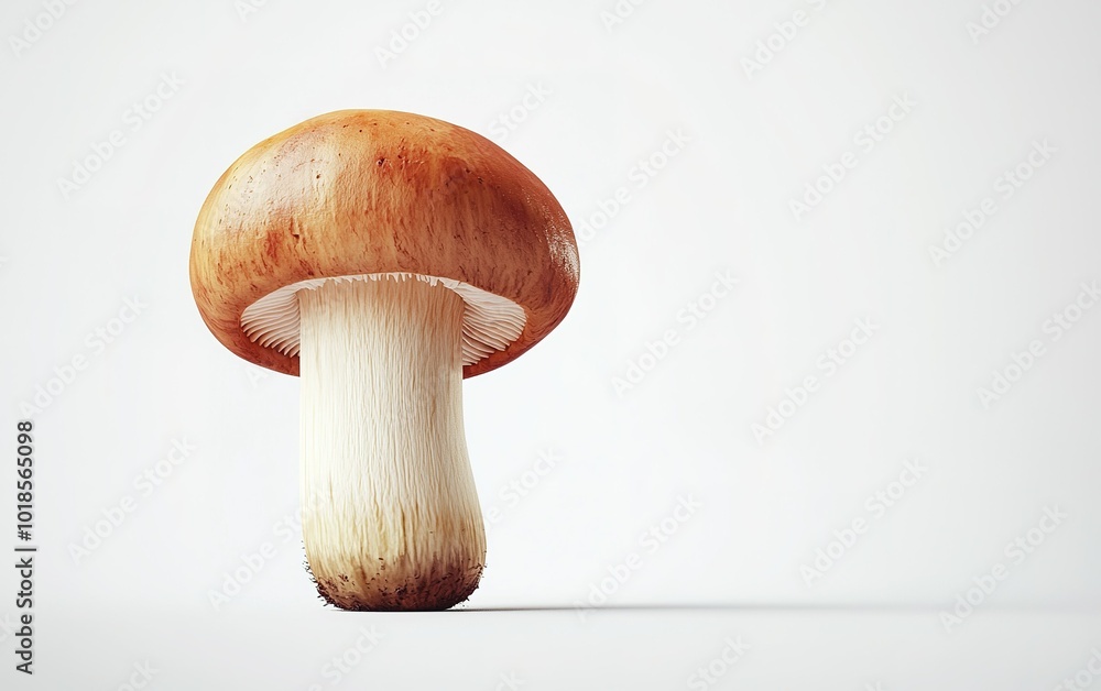 A close-up view of a fresh mushroom on a plain background highlighting ...