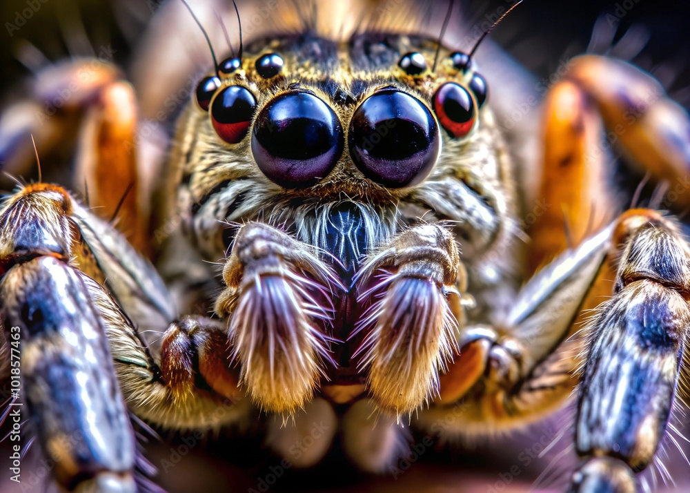 Macro photography of spider face, close up, detailed. Extreme sharp and ...