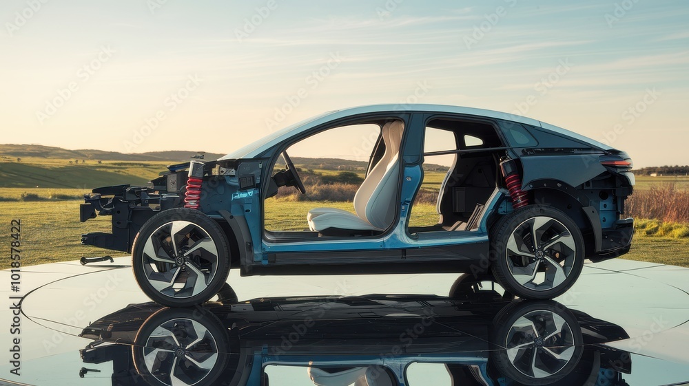 Electric car cutaway model showcasing modern interior design and ...