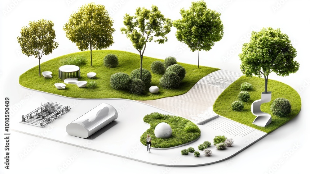 A diagram of landscape design symbols for walkways, trees, and outdoor ...