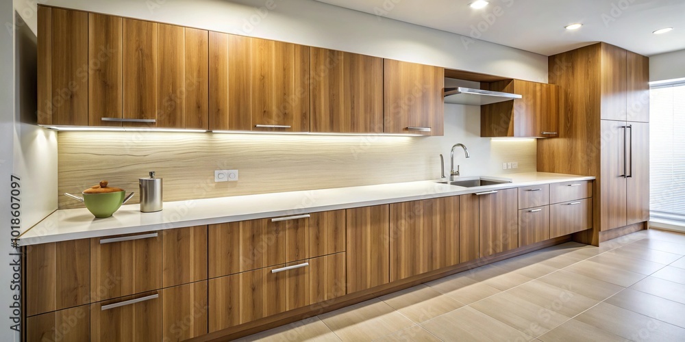 Asymmetrical kitchen cabinet in timber laminated finishes with solid ...