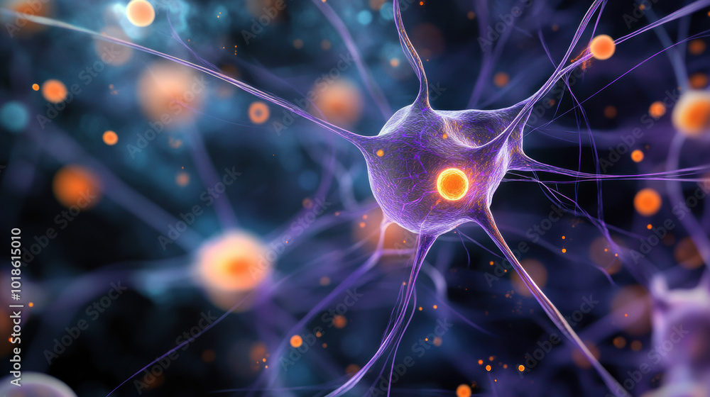 close up view of biological matrix showcasing neurons and synapses, highlighting intricate ...