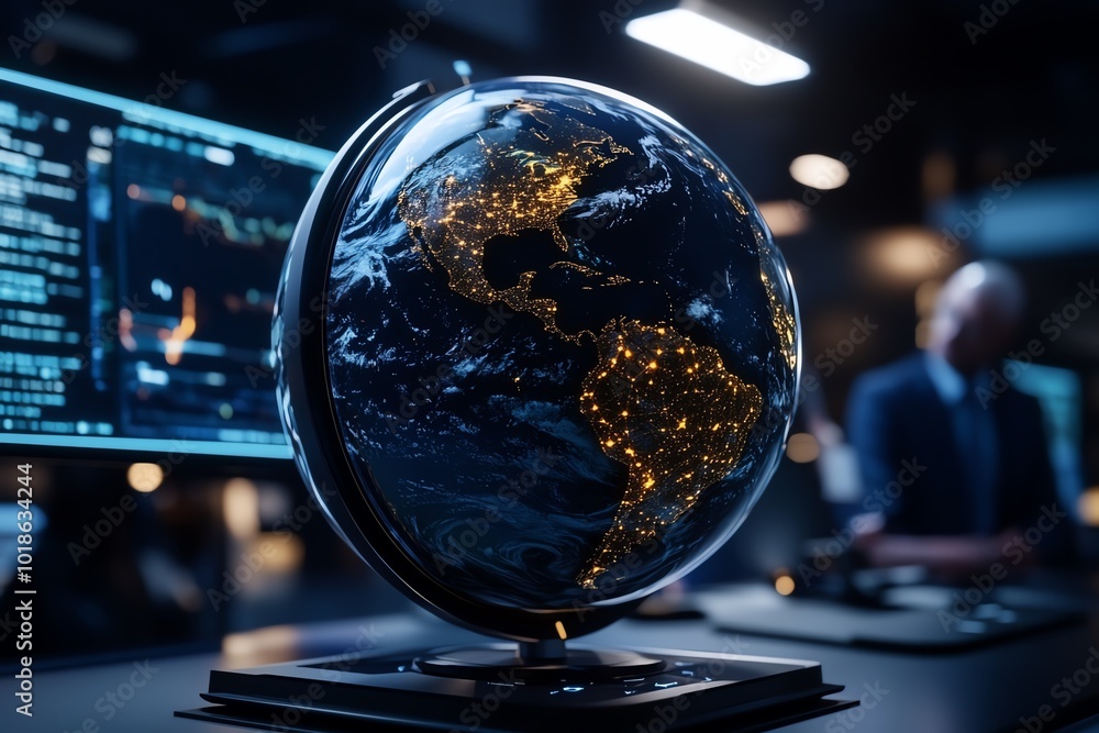 Futuristic depiction of a holographic globe where scientists ...