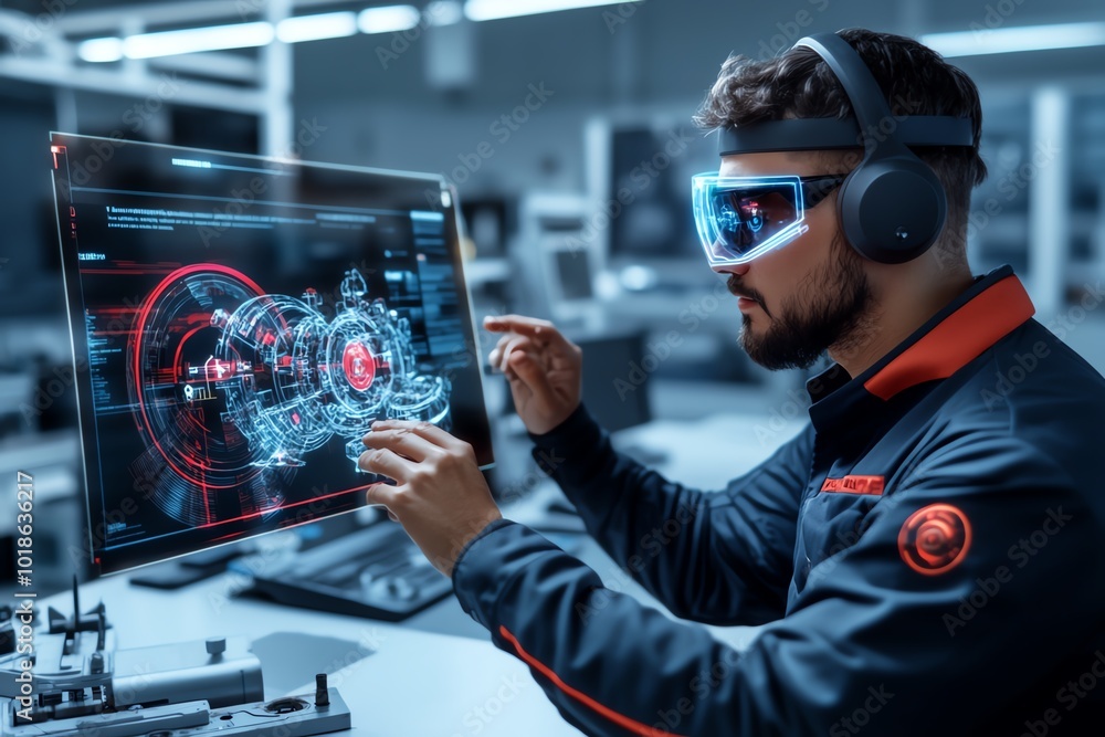 Futuristic depiction of a reverse engineering lab where engineers use ...