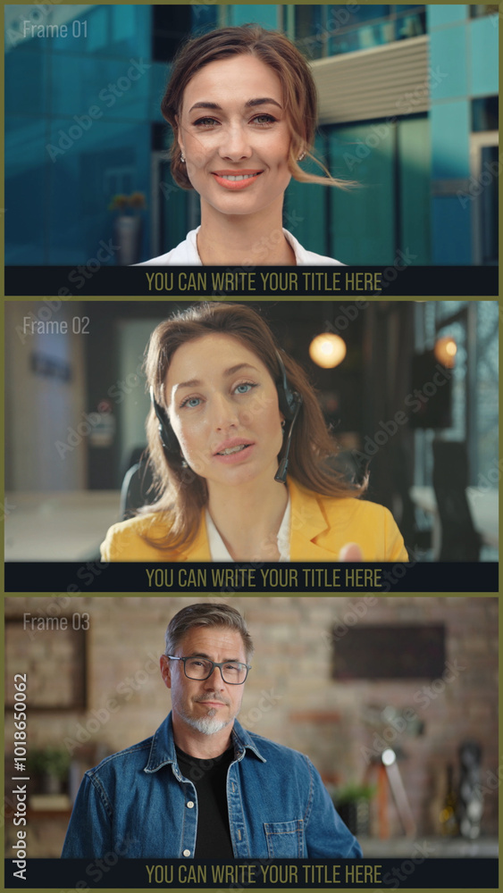 Multi Screen 3x Split Screens Vertical Stories for Social Media Stock ...