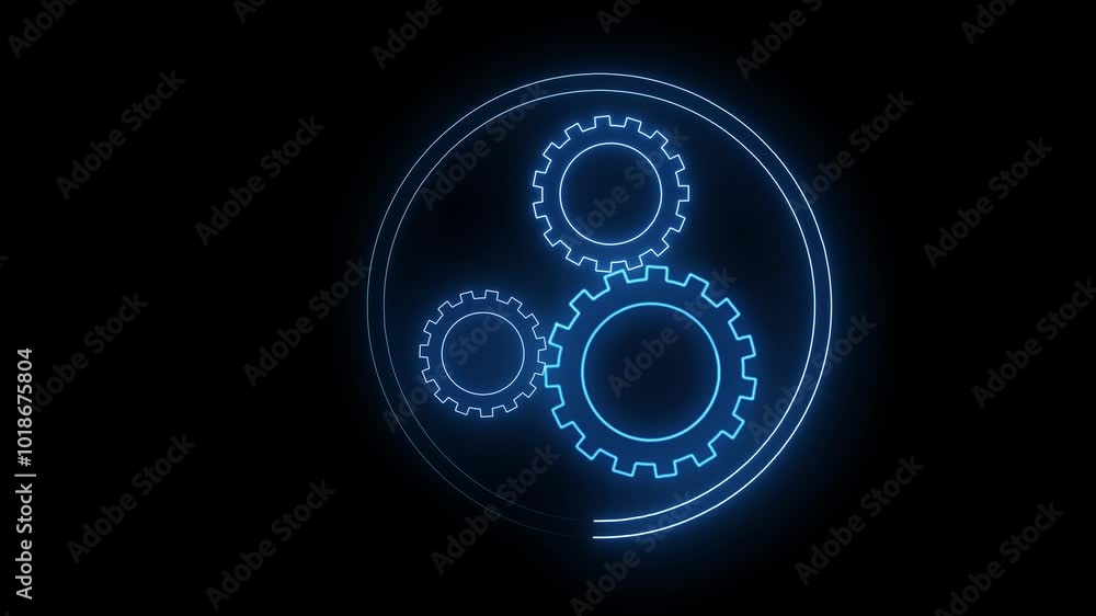 neon glowing Cog wheel gear icon animation loop motion graphics video ...