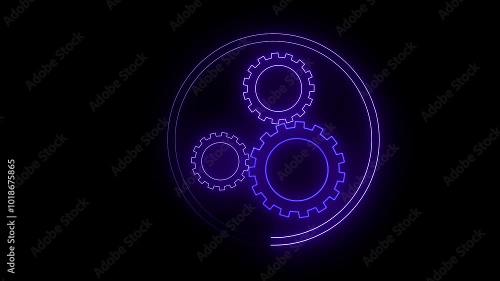 neon glowing Cog wheel gear icon animation loop motion graphics video ...