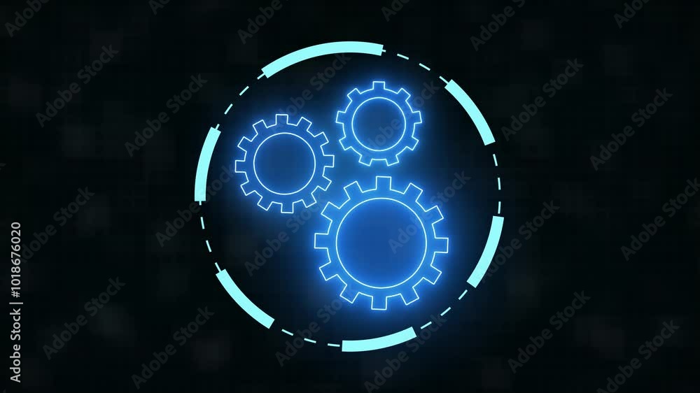 neon glowing Cog wheel gear icon animation loop motion graphics video ...