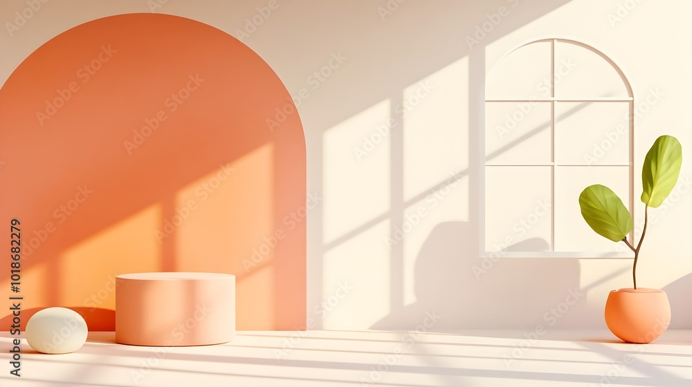 Minimalist 3D studio room with muted blush backdrop empty floor and ...