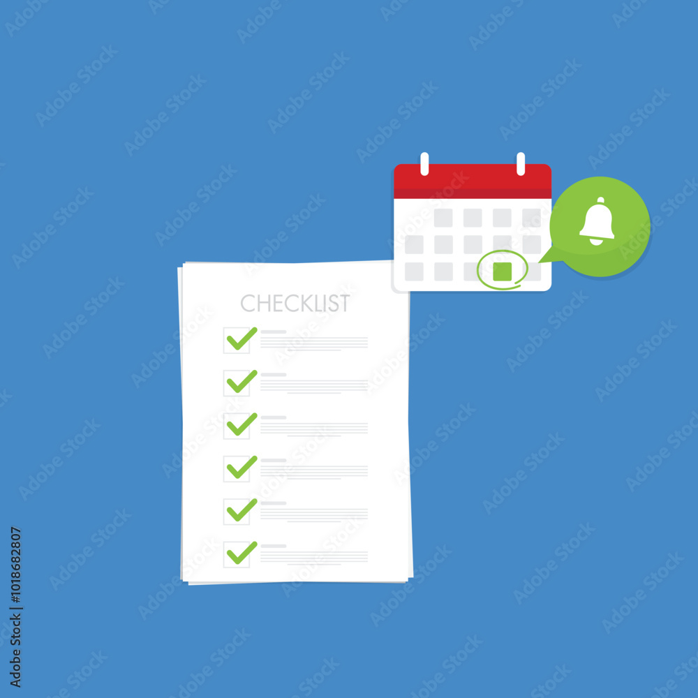 Check list document with a notification and calendar, paper check list ...