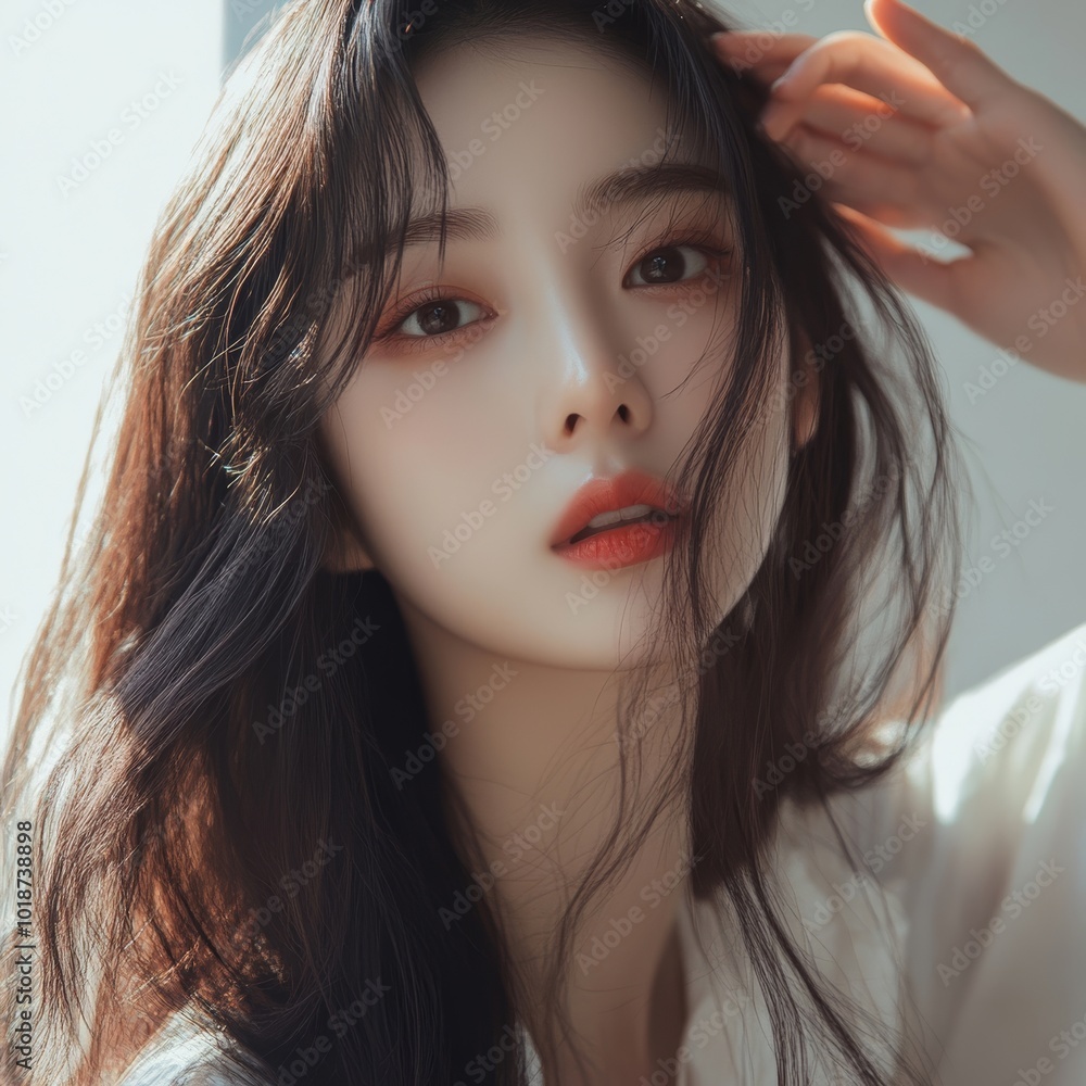 Korean beauty star has long hair and doing an elegant profile picture ...