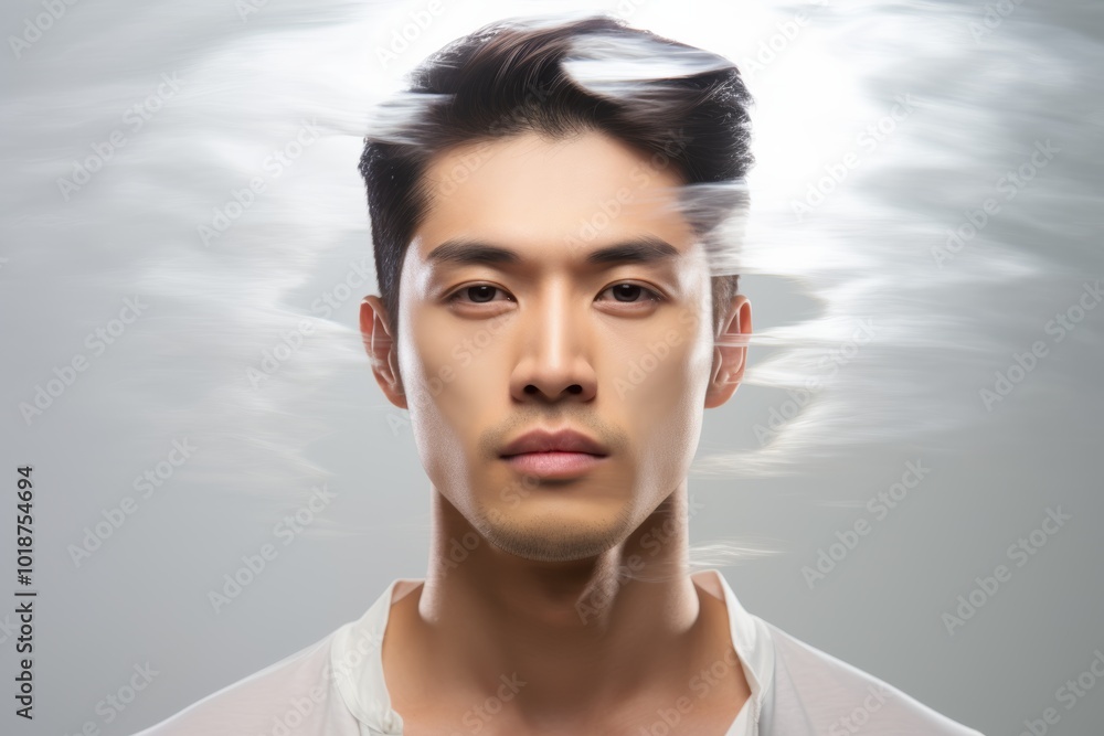 Craft an image that exudes the elegance of a Handsome Asian man ...