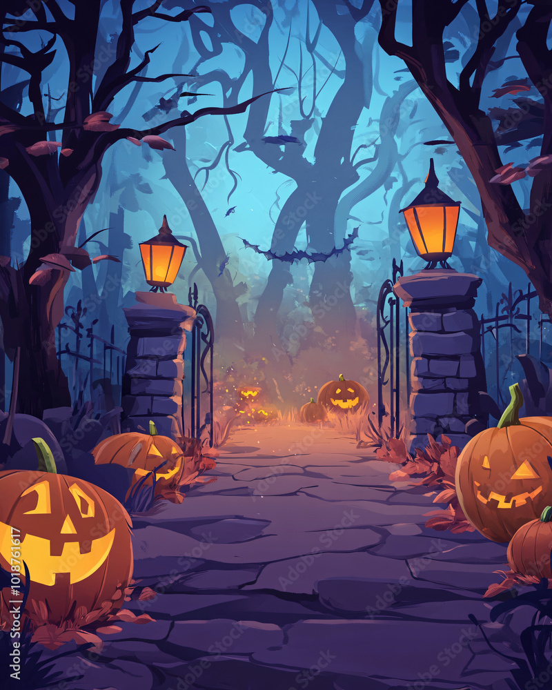 halloween themed cartoon background, mobile format 4:5, pumpkin, autumn ...
