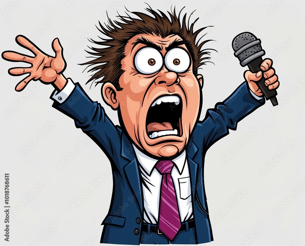 Cartoon style image of hysterical man with a surprised expression ...