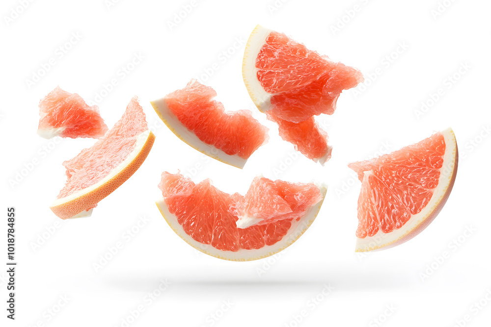 Falling Pomelo Slices and Peeled Pomelo Isolated | Fresh and Juicy ...