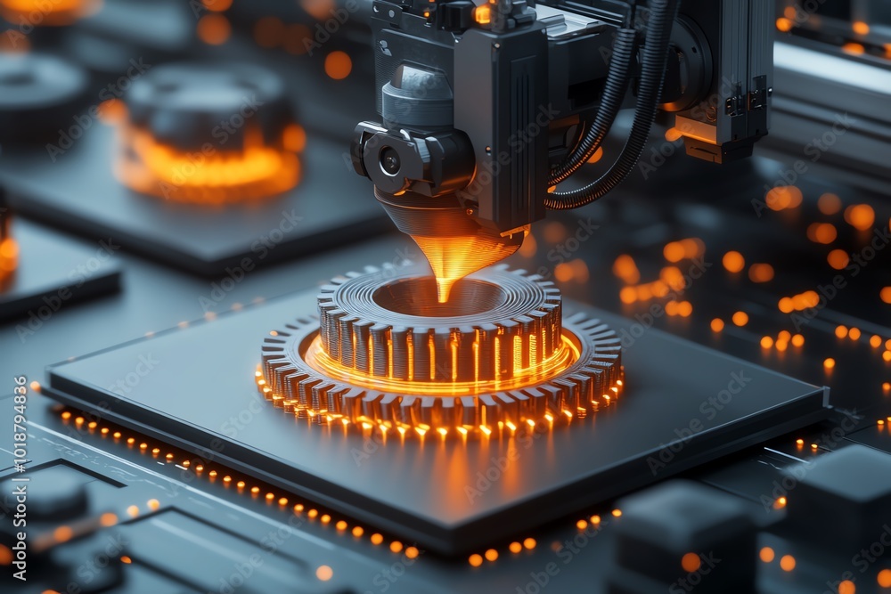 Realistic scene of a factory producing next-generation materials, using ...