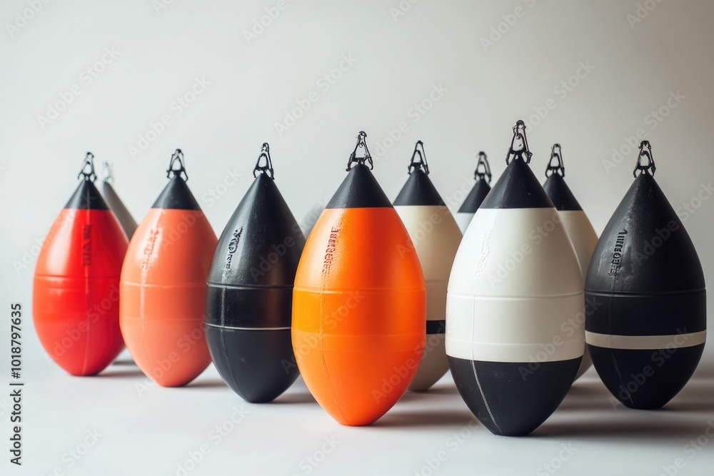 A collection of floating markers, often used in navigation or marking ...